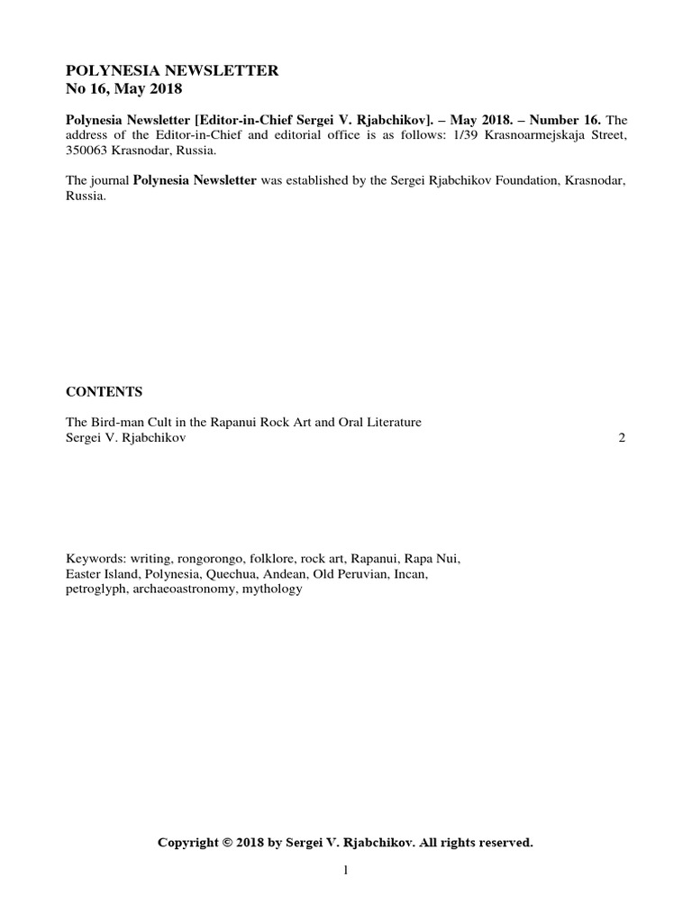 The Bird-Man Cult in The Rapanui Rock Art and Oral Literature | PDF