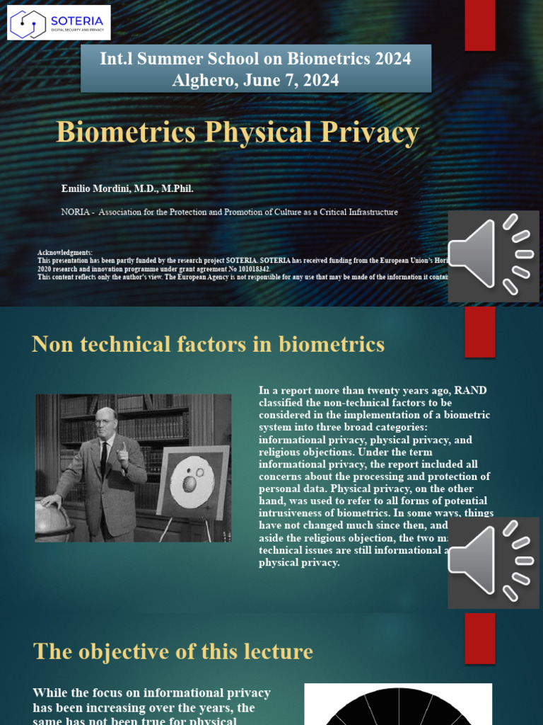 Emilio Mordini - Physical Privacy - Int.l Summer School on Biometrics ...