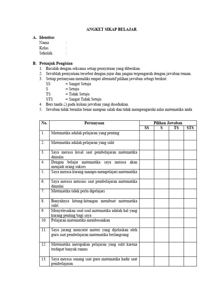 Angket Sikap Siswa | PDF | Pengembangan Diri