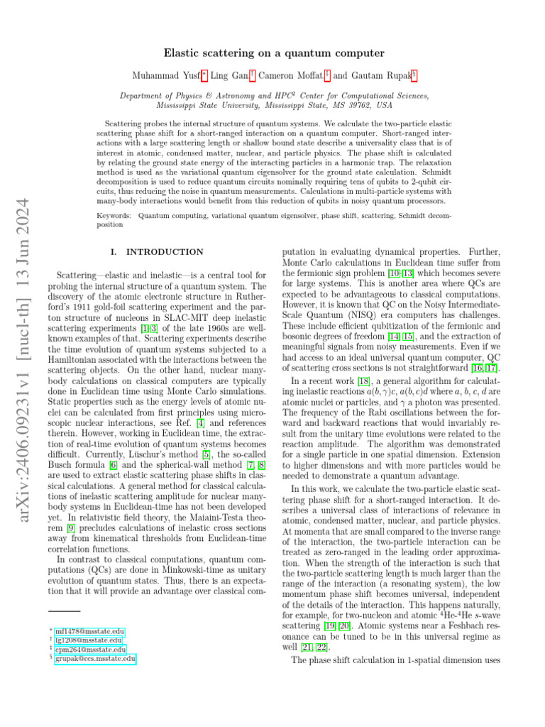 Elastic Scattering On A Quantum Computer | PDF | Scattering | Schrödinger Equation