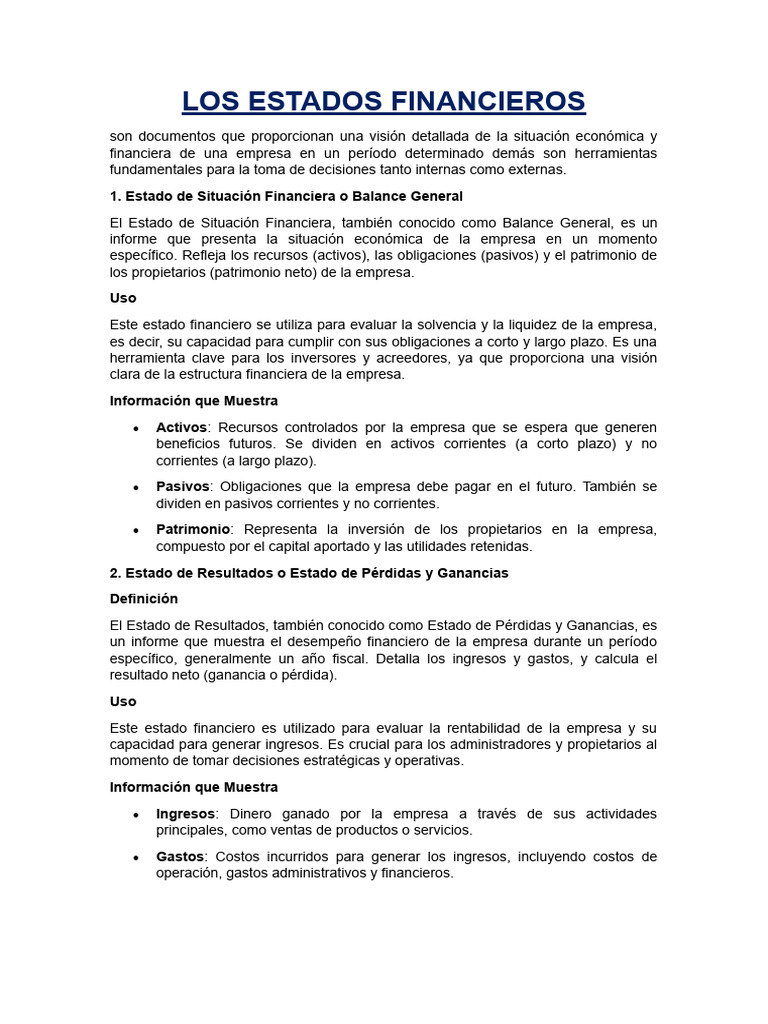 LOS ESTADOS FINANCIEROS | Descargar gratis PDF | Hoja de balance | Business