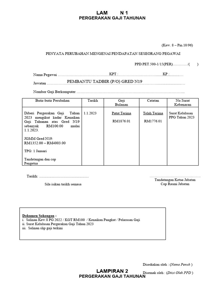 Contoh Kew.8 PERGERAKAN GAJI 2023 | PDF