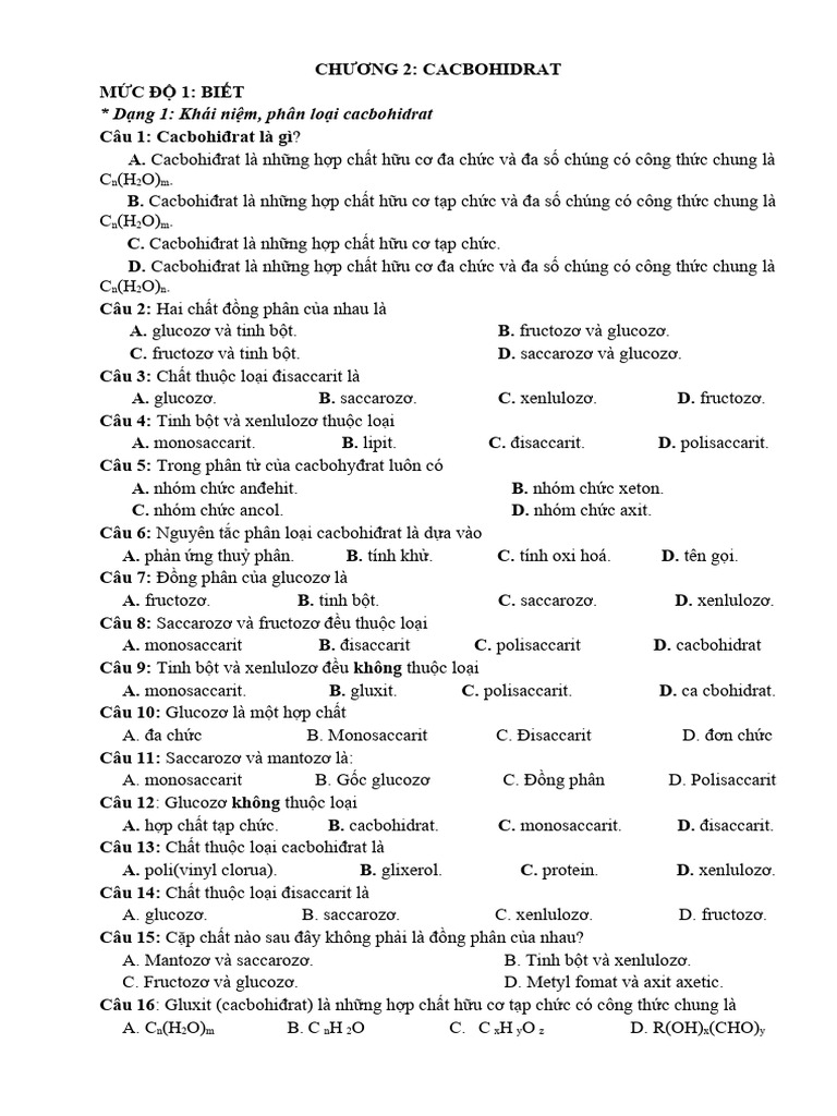 CHƯƠNG 2 Cacbohidrat | PDF