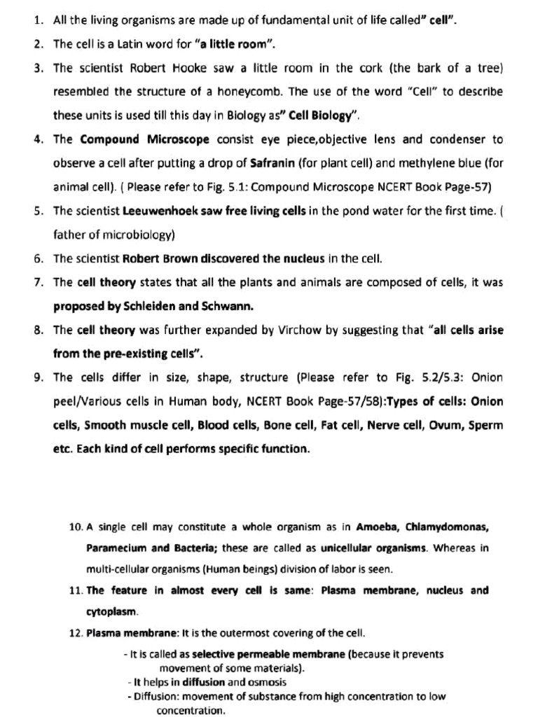 The Fundamental Unit of Life Notes | PDF