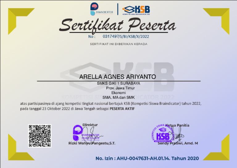 Cert - Ekonomi - KSB 2022 | PDF