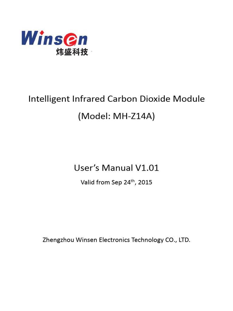 Winsen MH-Z14A Sensor Manual v1.01 | PDF | Electronics | Sensor