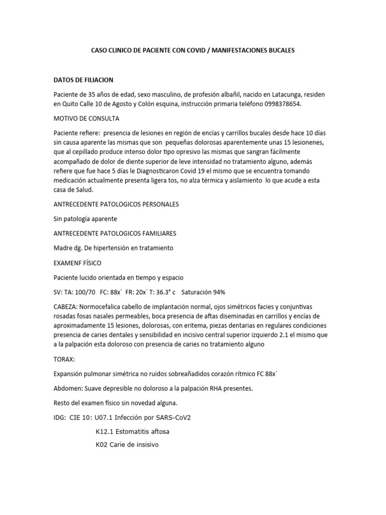 Caso Clinico de Paciente Con Covid | PDF Caso Clinico de Paciente Con Covid | PDF