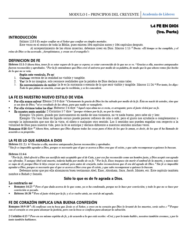 Principios de Fe en Dios: Módulo I | PDF | Fe | Dios