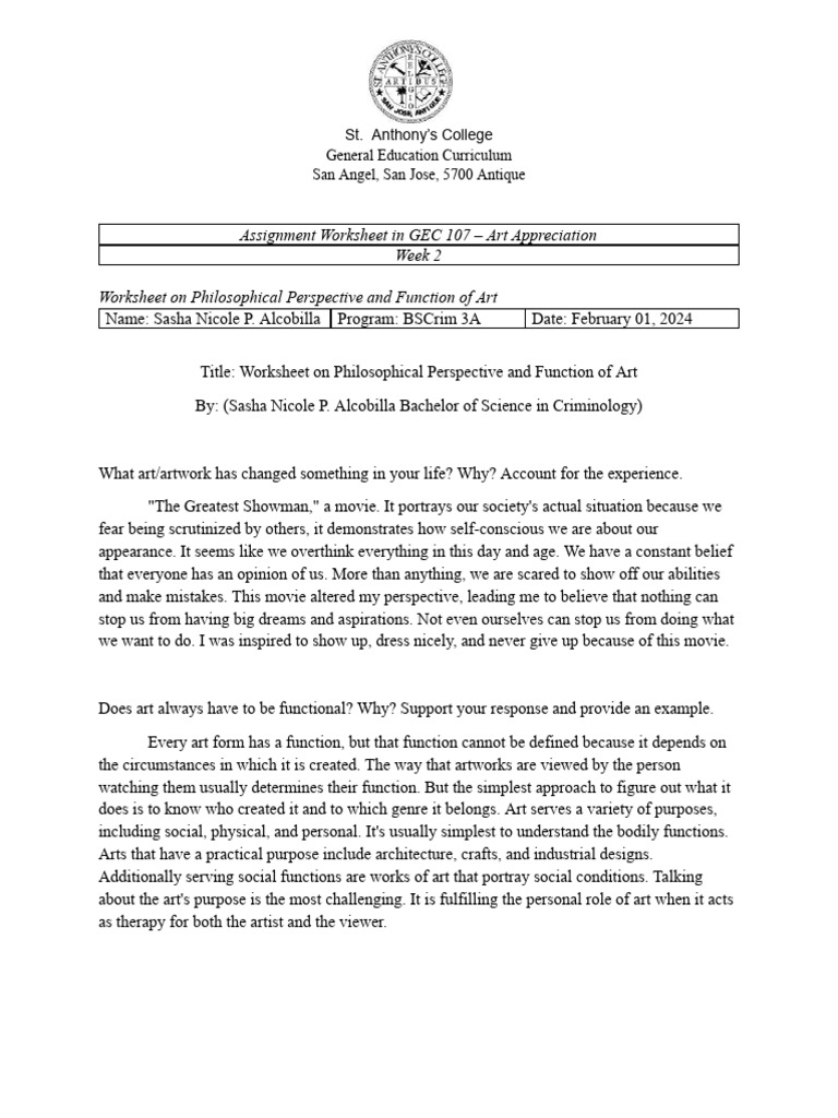 Assignment Worksheet in GEC 107 W2 | PDF | Cognitive Science ...