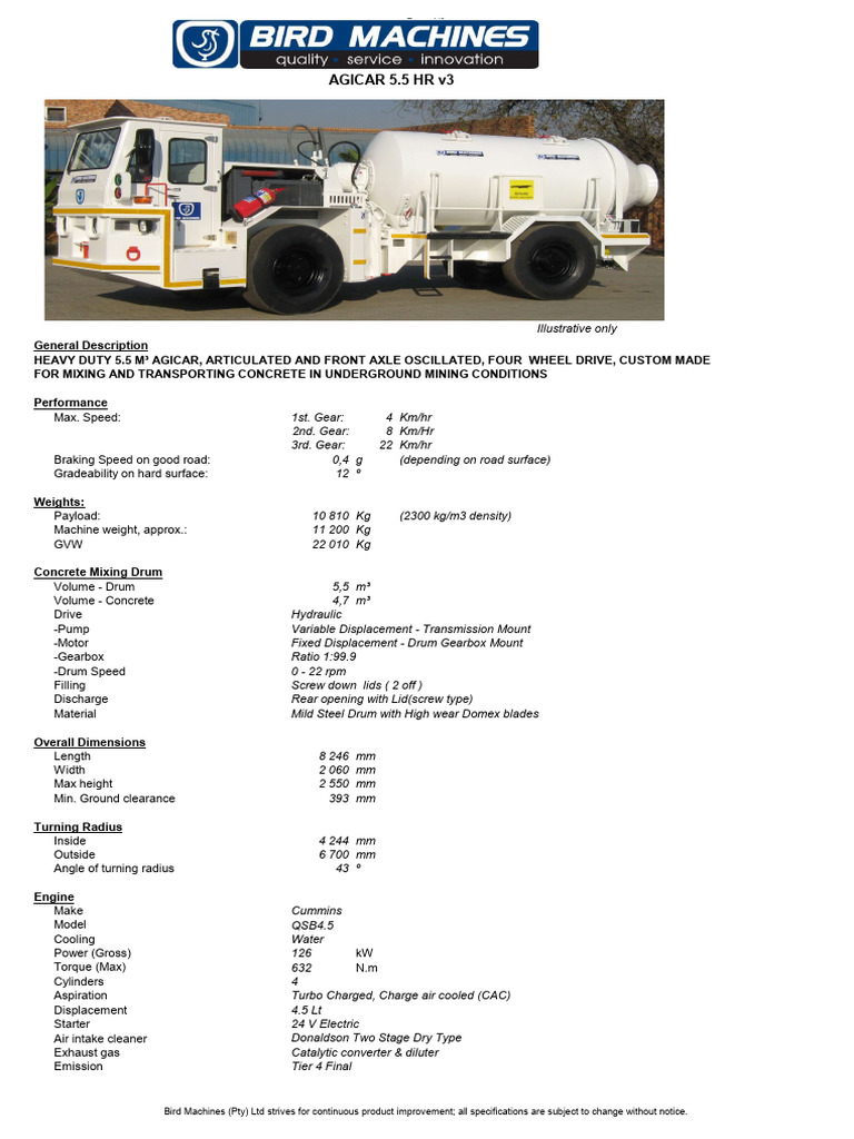 Specifications - Agicar 5.5 HR v3 | PDF | Steering | Brake