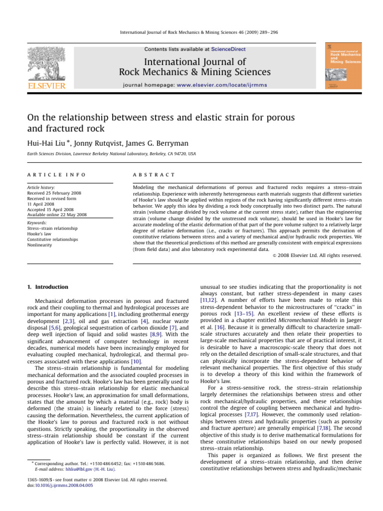 International Journal of Rock Mechanics & Mining Sciences: Hui-Hai Liu, Jonny Rutqvist, James G ...