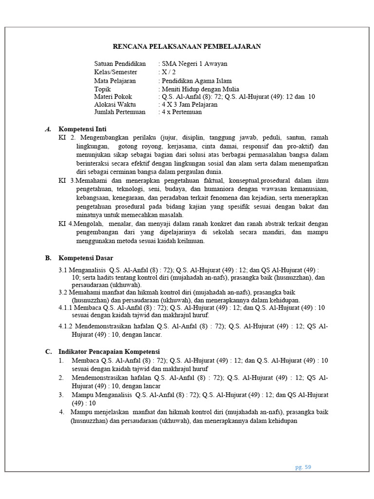 RPP Meniti Hidup Dengan Mulia | PDF | Karier & Perkembangan | Sains & Matematika