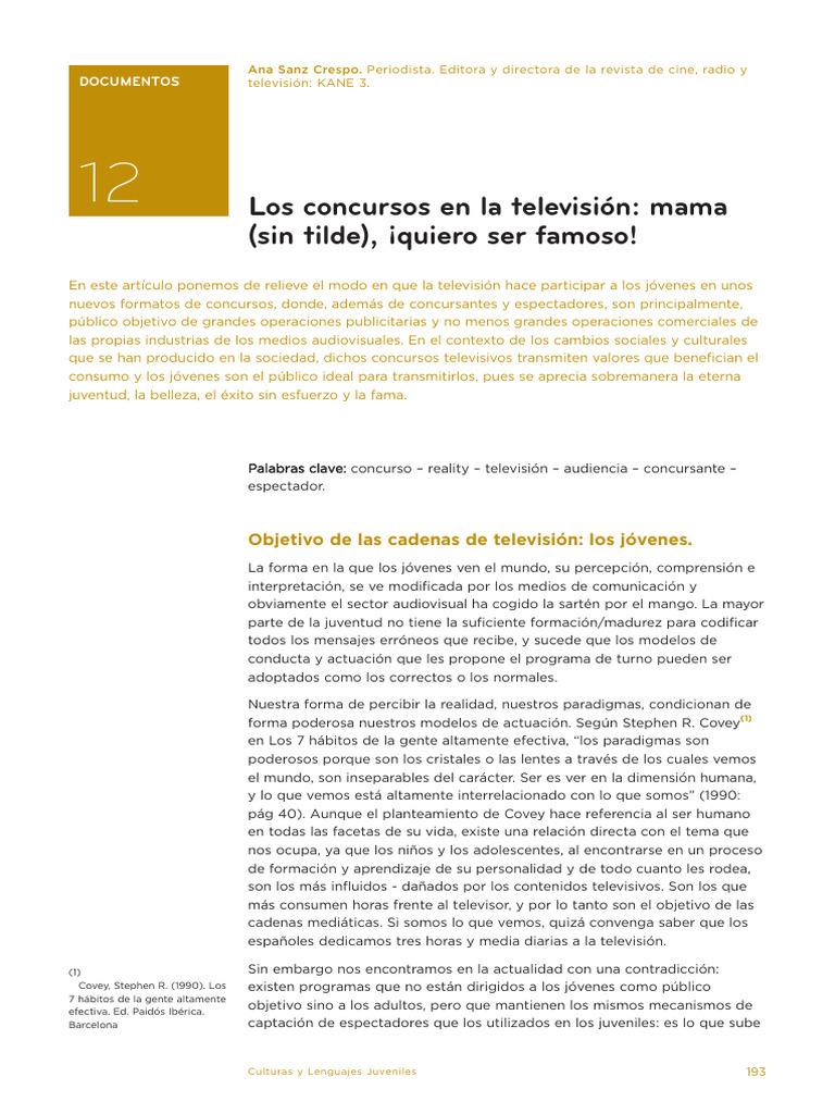 Concursos de TV: Impacto en Jóvenes | PDF | Televisión | Televisión de ...