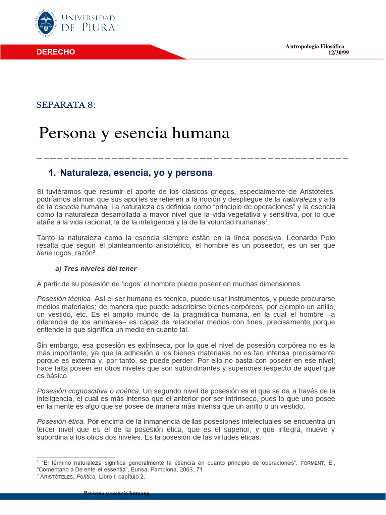 Separata 8. Persona y Esencia Humana | PDF | Amor | Aristóteles