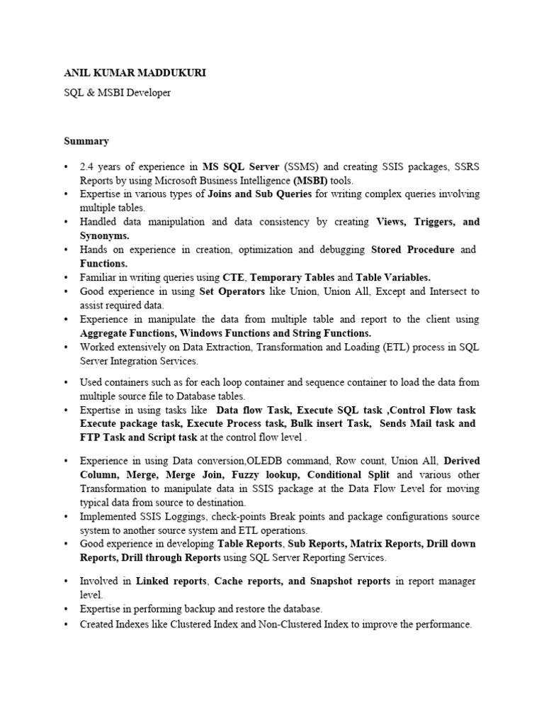 Anil Kumar | PDF | Microsoft Sql Server | Computing