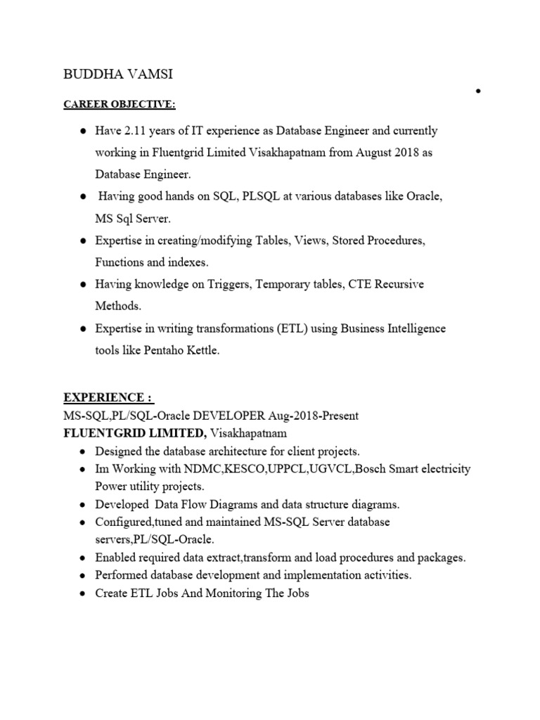 Buddha Vamsi | PDF | Microsoft Sql Server | Databases