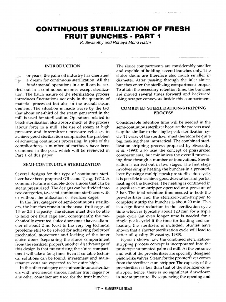 Continuous Sterilization of Fresh Fruit Bunches2000 Part 1 | PDF