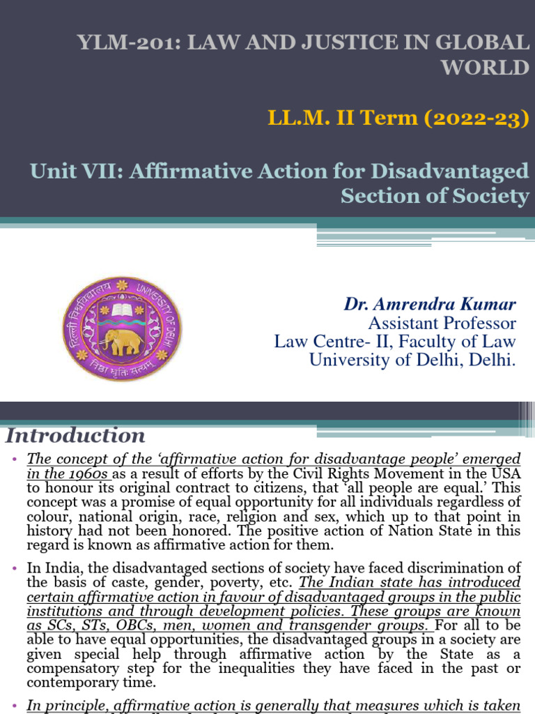 UNIT VII - Affermative Action - PPT - Amrendra Kr. | PDF | Affirmative Action | Disability