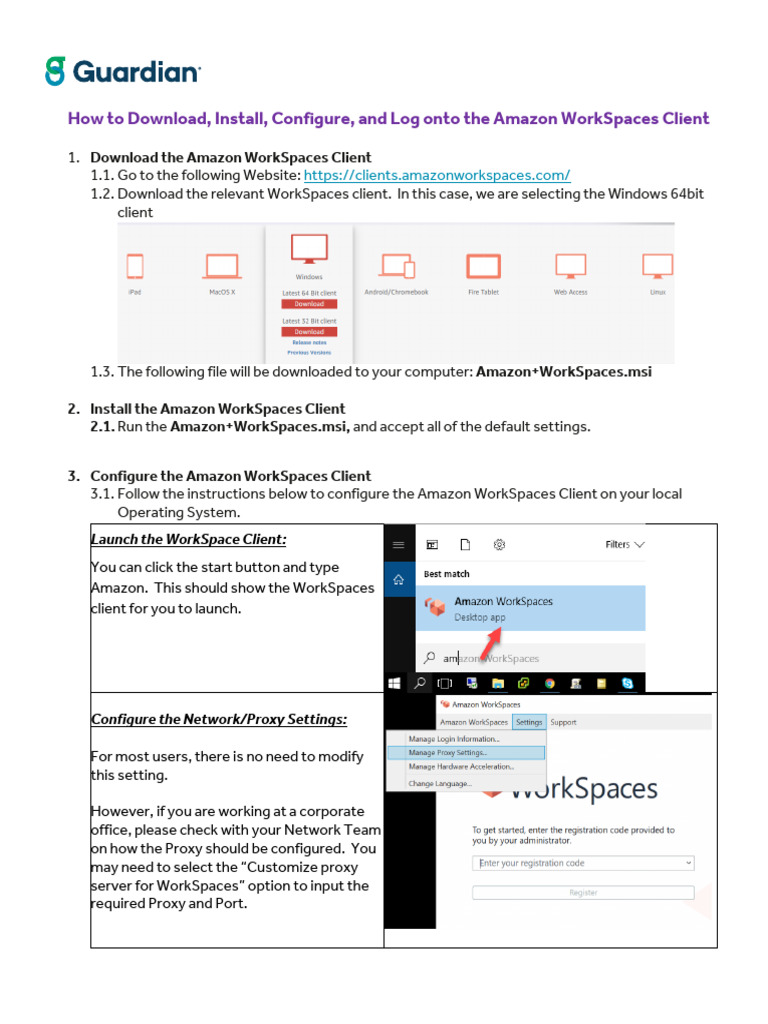 WorkSpaces Client Installation | PDF | Login | Proxy Server