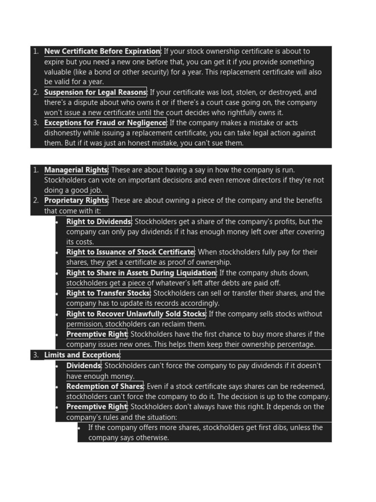Stock Ownership Rights and Legal Actions | PDF | Mergers And ...