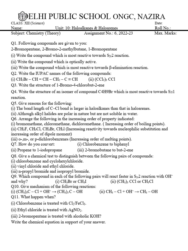 WS-3 - XII - Organic Chemistry - 22-23 | PDF | Ether | Chemical Reactions
