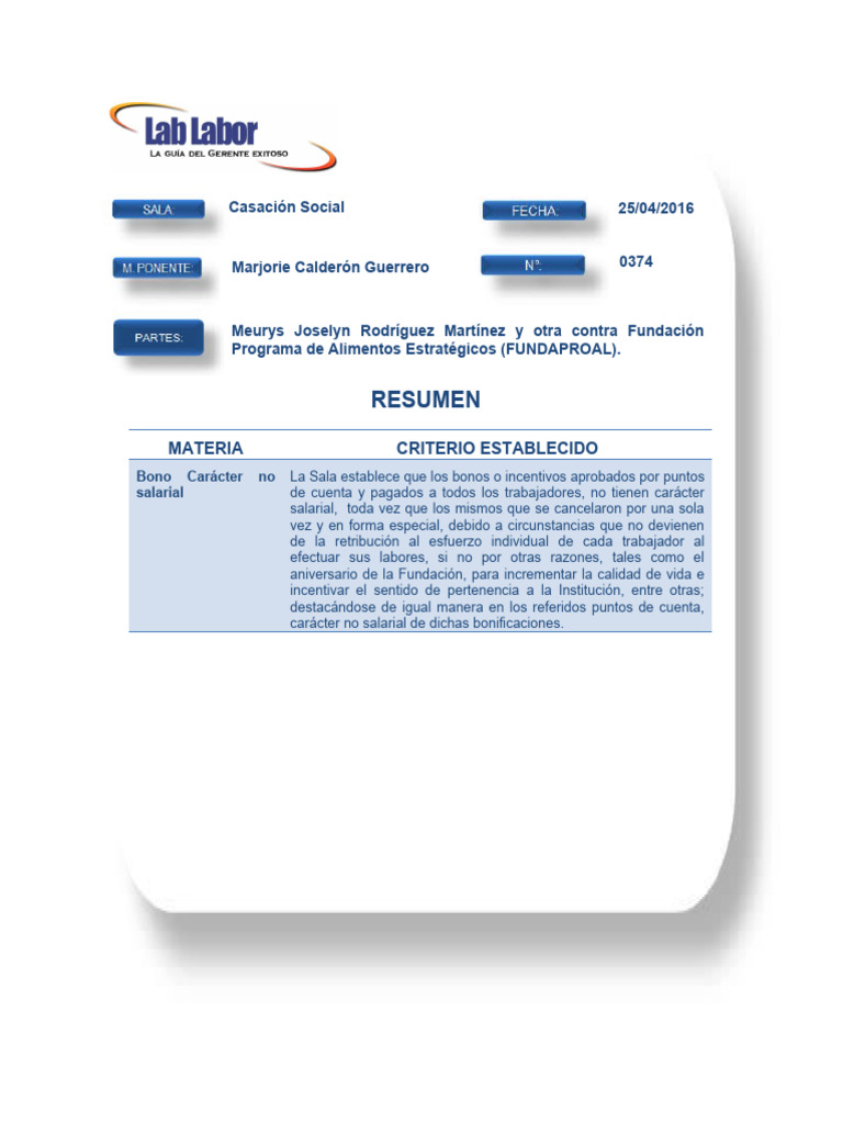 Bonos No Salarial | PDF | Salario | Sentencia (ley)