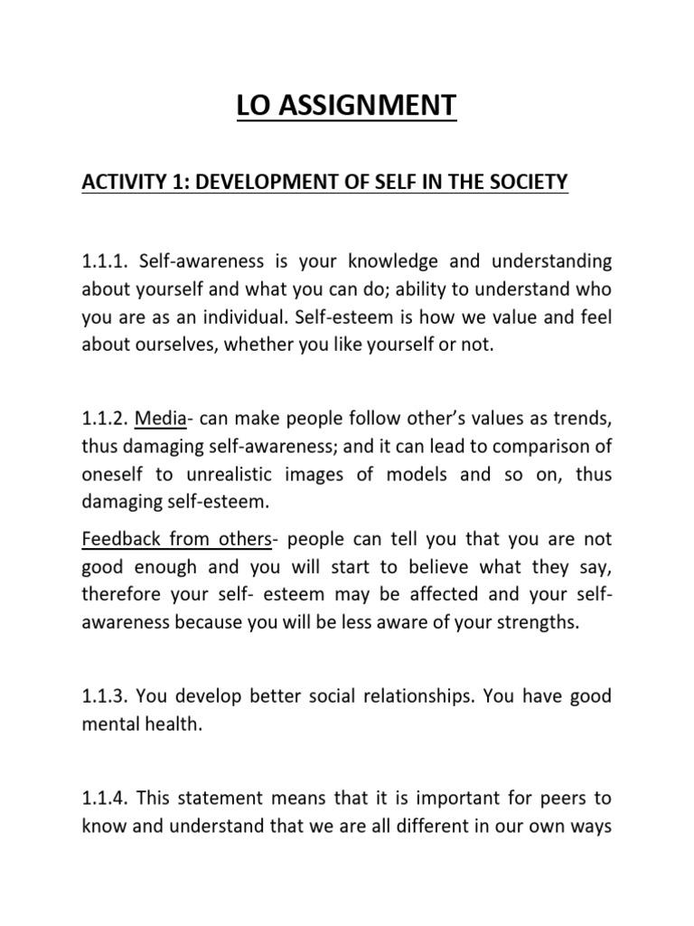 Lo Assignment | PDF | Self Esteem | Behavioural Sciences