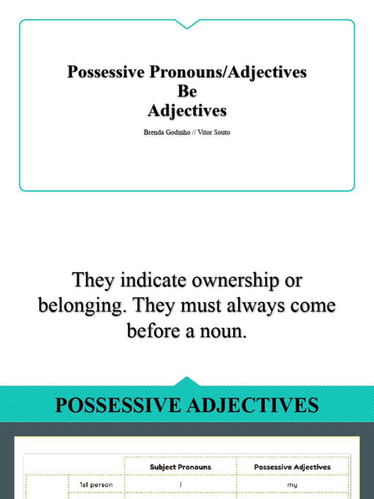 Pronouns, Be, Adjetctives | PDF | Noun | Adjective