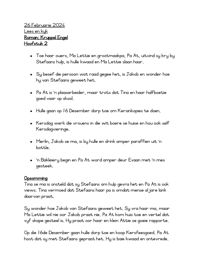 Kruppel Engel Hoofstuk 2 en 3 | PDF