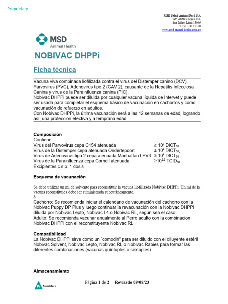 Nobivac DHPPI Ficha Tecnica | PDF | Vacunas | Medicina CLINICA