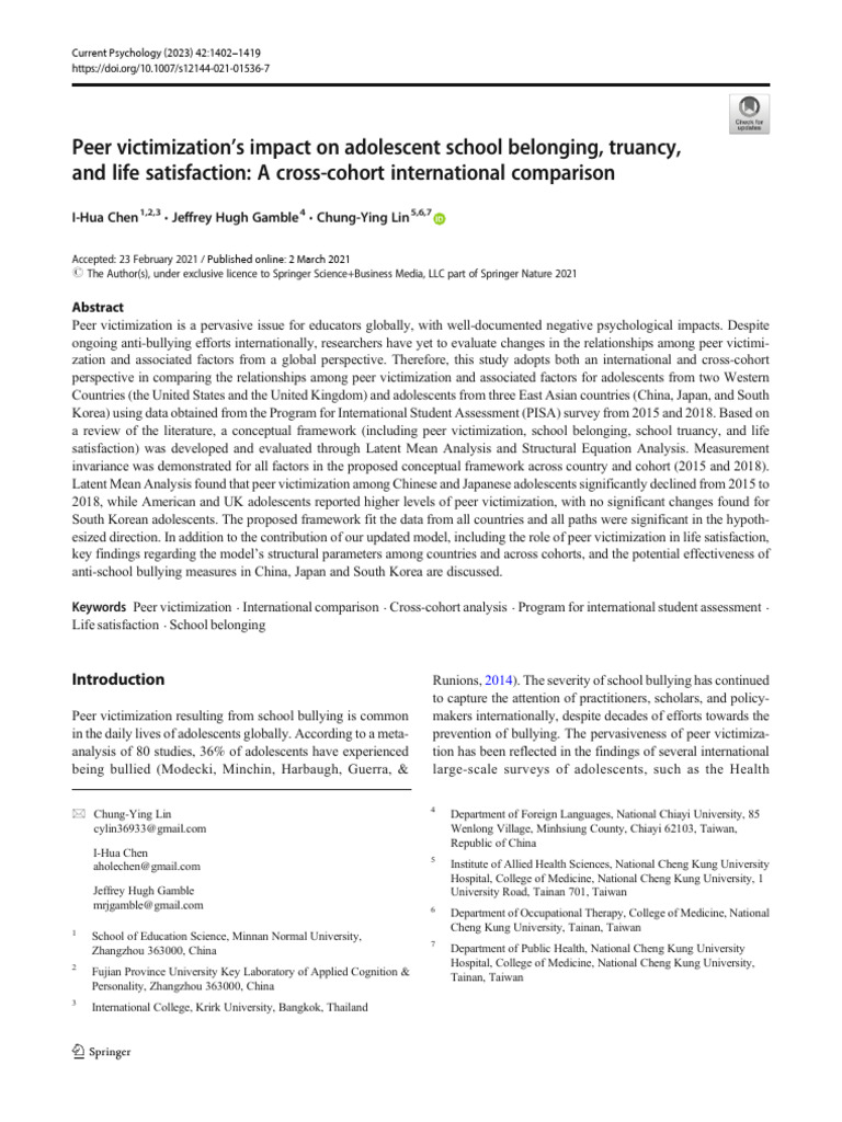 Peer Victimization | PDF | Statistics | Bullying