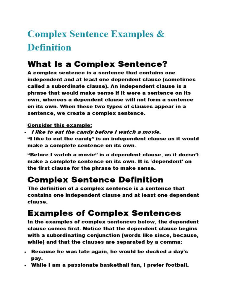 Complex Sentence Examples | PDF | Sentence (Linguistics) | Clause