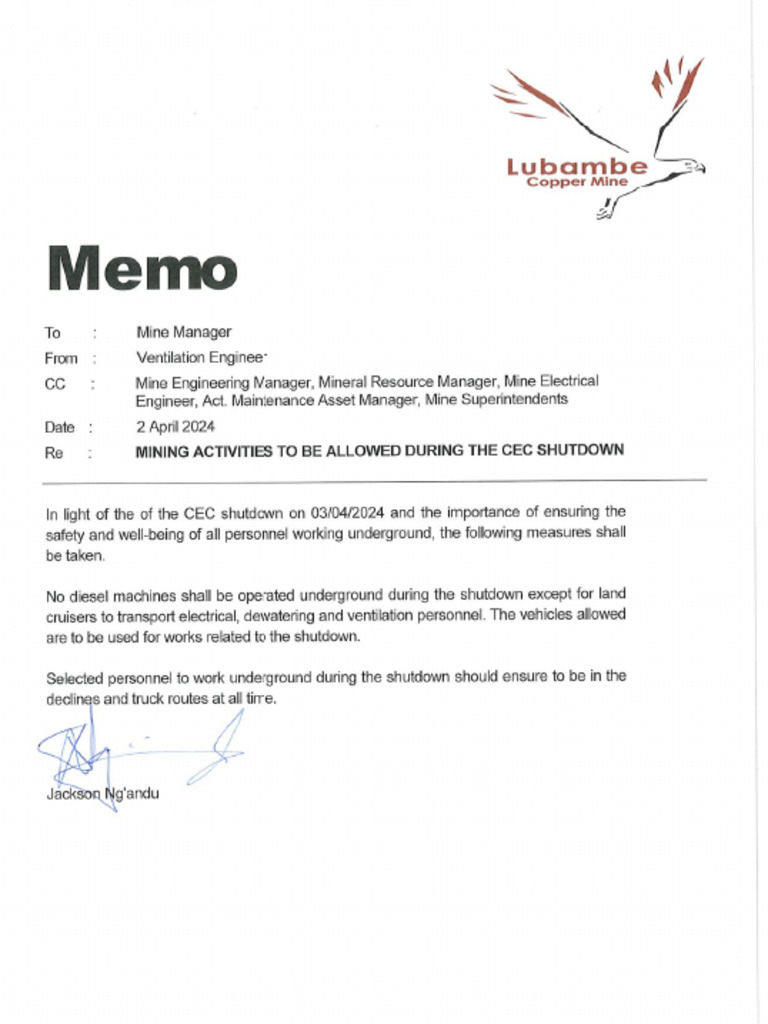 Memo-Mining Activities To Be Allowed During The Cec Shutdown | PDF