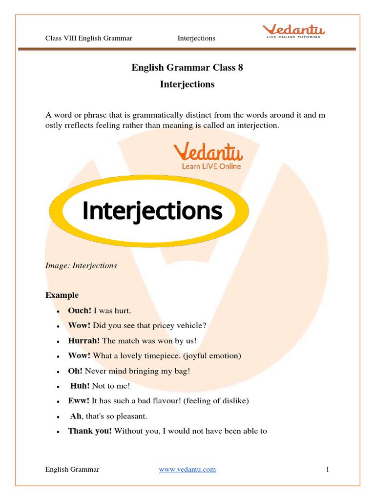 Class 8 English Grammar Ncert Solutions Interjections | PDF | English ...
