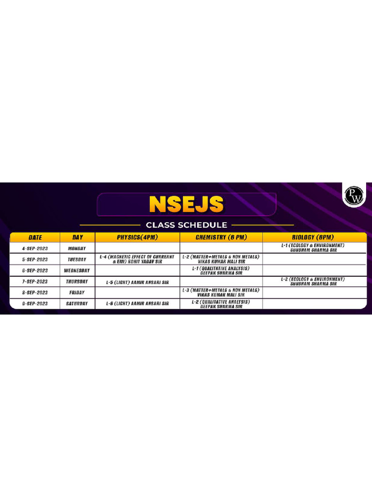 Class Schedule - PDF Only - NSEJS 2023 | PDF