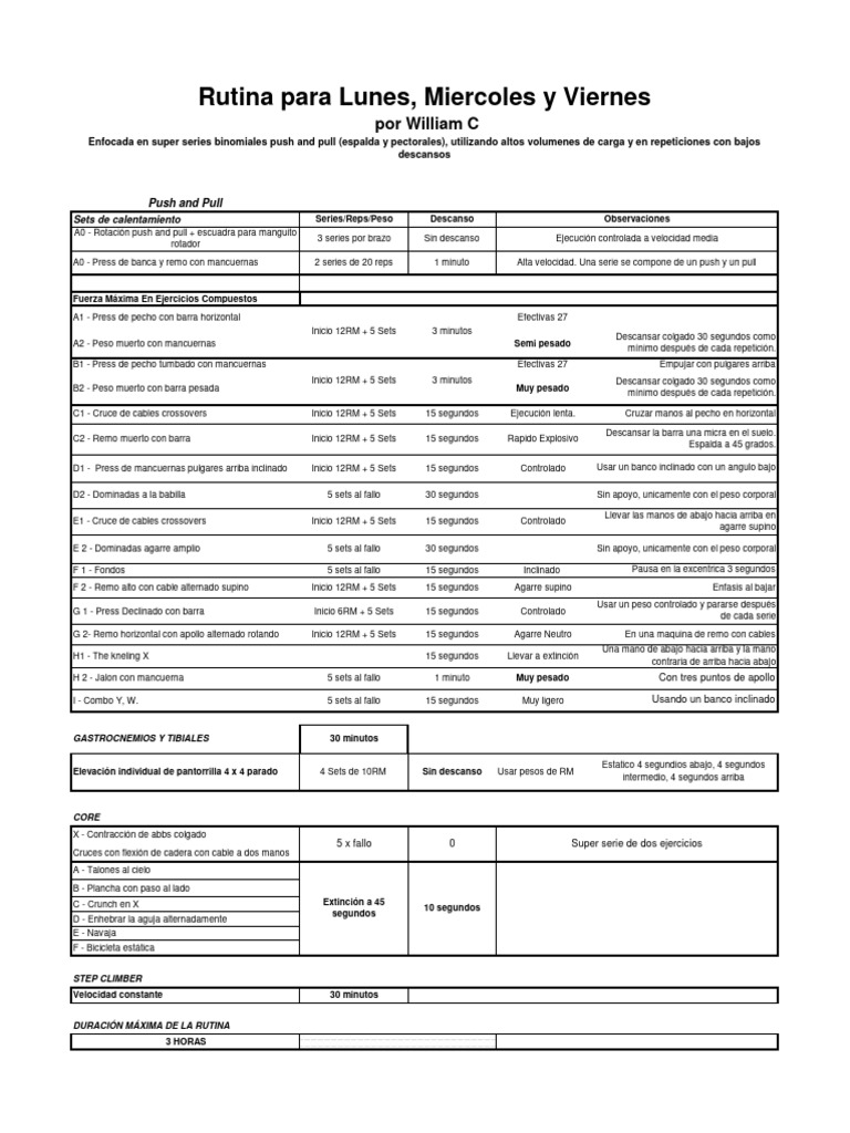 Rutinas Para Lunes Miercoles Viernes Pdf Peso Manejo De La Obesidad