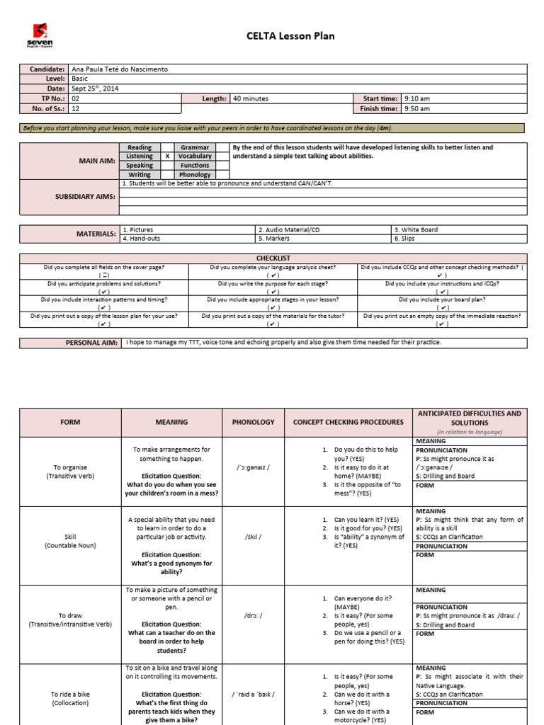 CELTA - Lesson Plan - TP02 - Ana | PDF | Learning | Behavior Modification