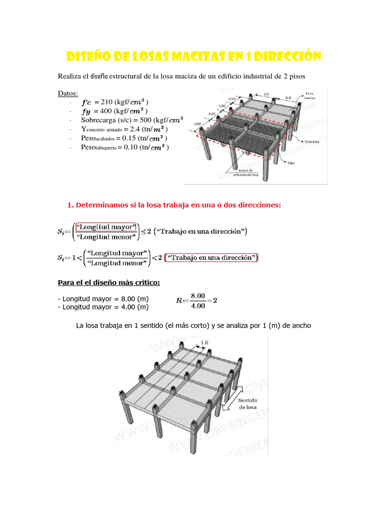 Diseño de Losas Macizas en 1 Dirección: 1. Determinamos Si La Losa Trabaja en Una o Dos ...