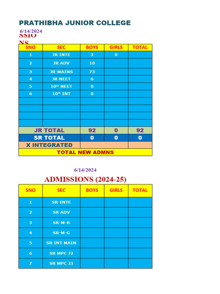 SR-JR Students 2024-25 List-1 | PDF