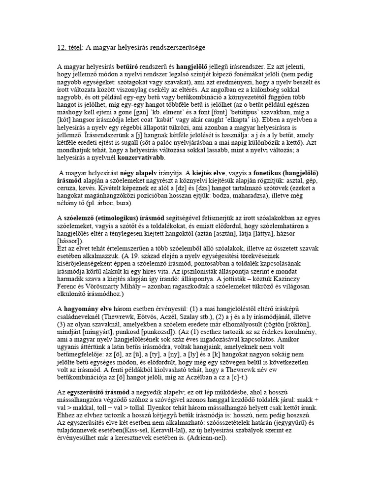 A Magyar Helyesírás Rendszerszerűsége | PDF