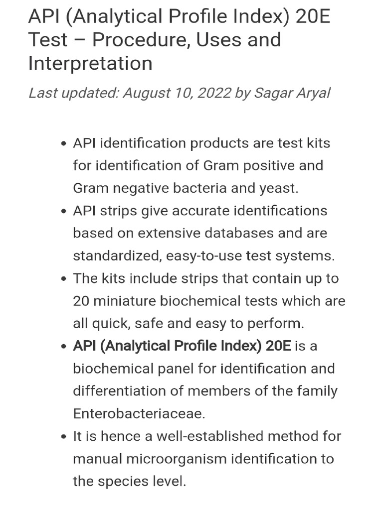 API 20E Test | PDF