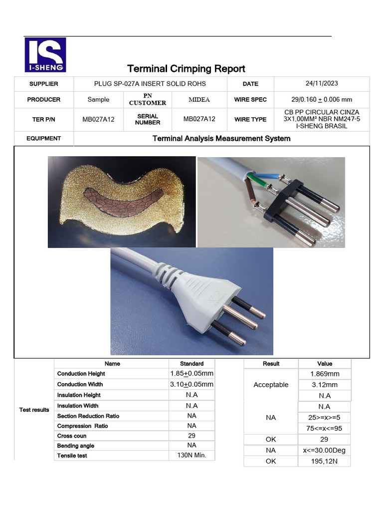 Report Cross Section PINO PLUG SP-027A 3X1,00MM2 MIDEA | PDF ...