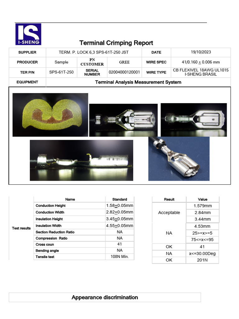Report Cross Section TERM.P.LOCK 6,3MM JST SPS-61T-250 CB 18AWG | PDF ...