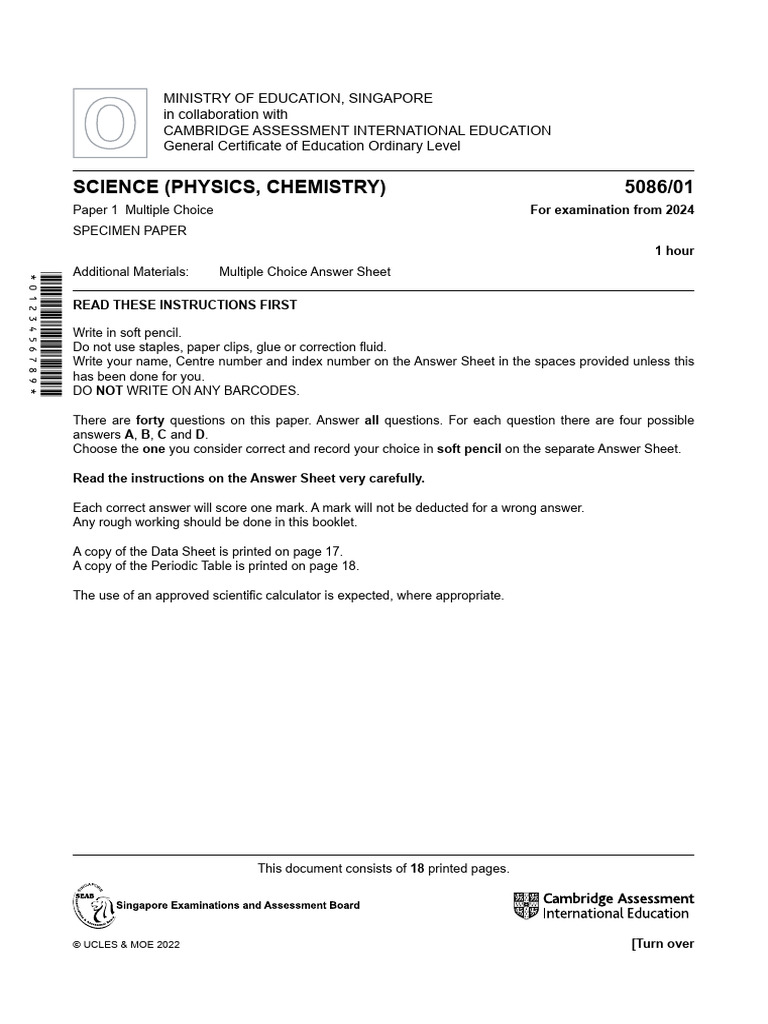 Science (Physics, Chemistry) 5086/01 | PDF | Acid | Waves