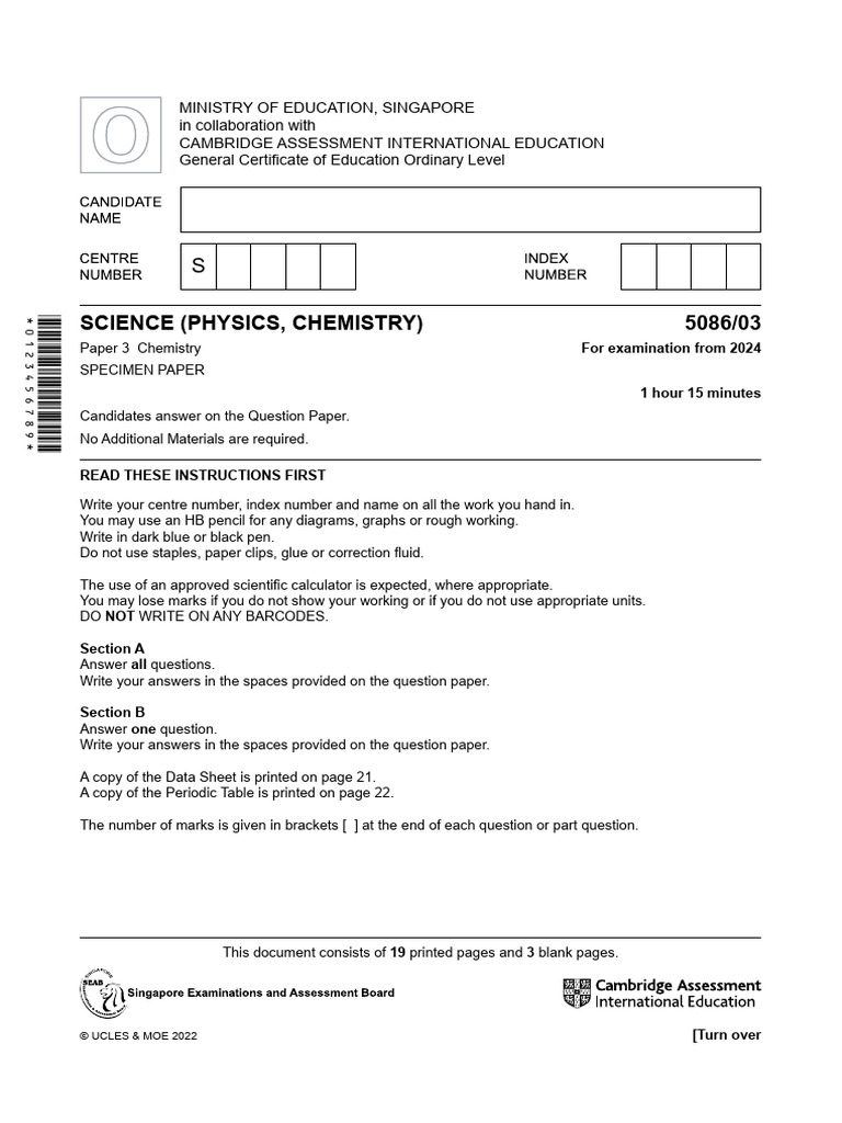 Science (Physics, Chemistry) 5086/03 | PDF | Hydroxide | Chlorine
