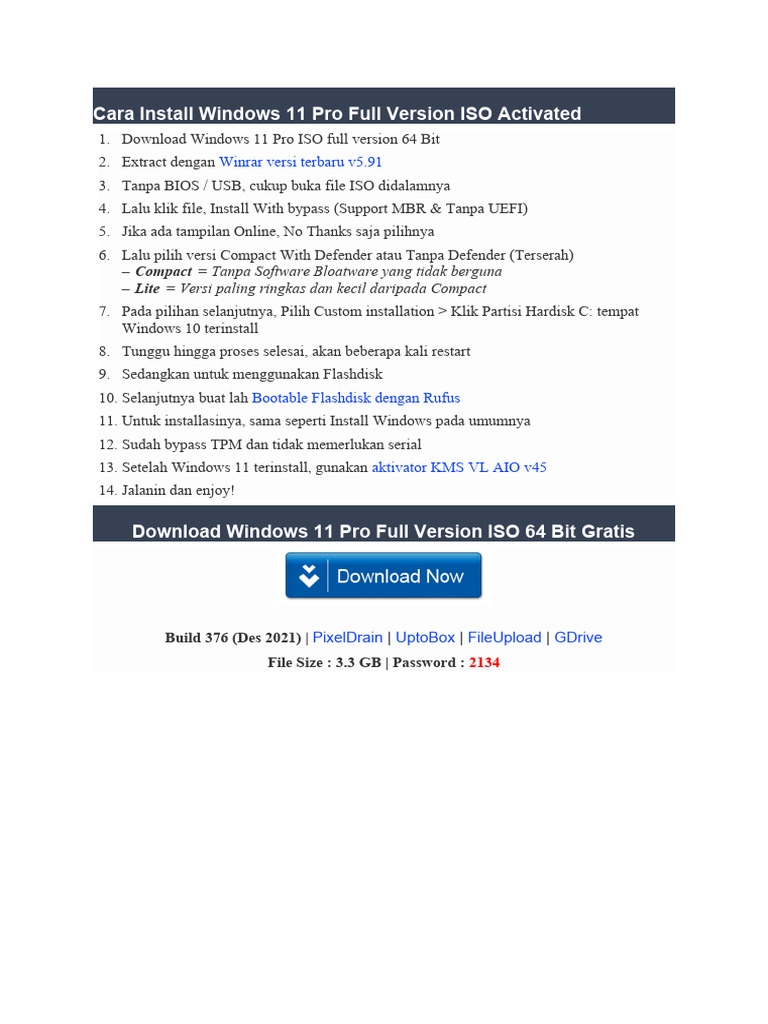Cara Install Windows 11 Pro Full Version ISO Activated | PDF