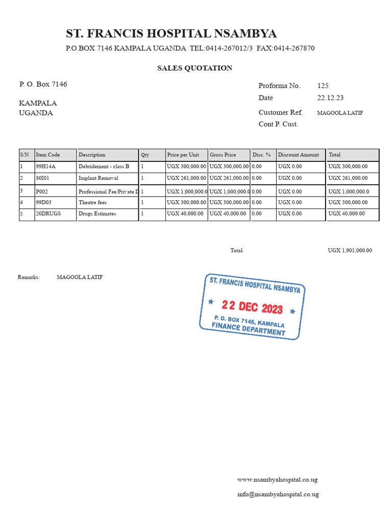 St. Francis Hospital Sales Quotation | PDF