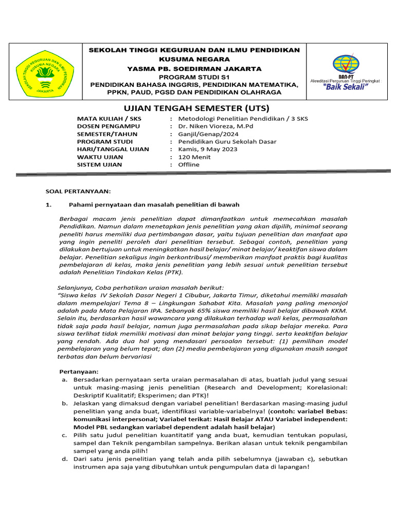 UTS Metodologi Penelitian Pendidikan | PDF