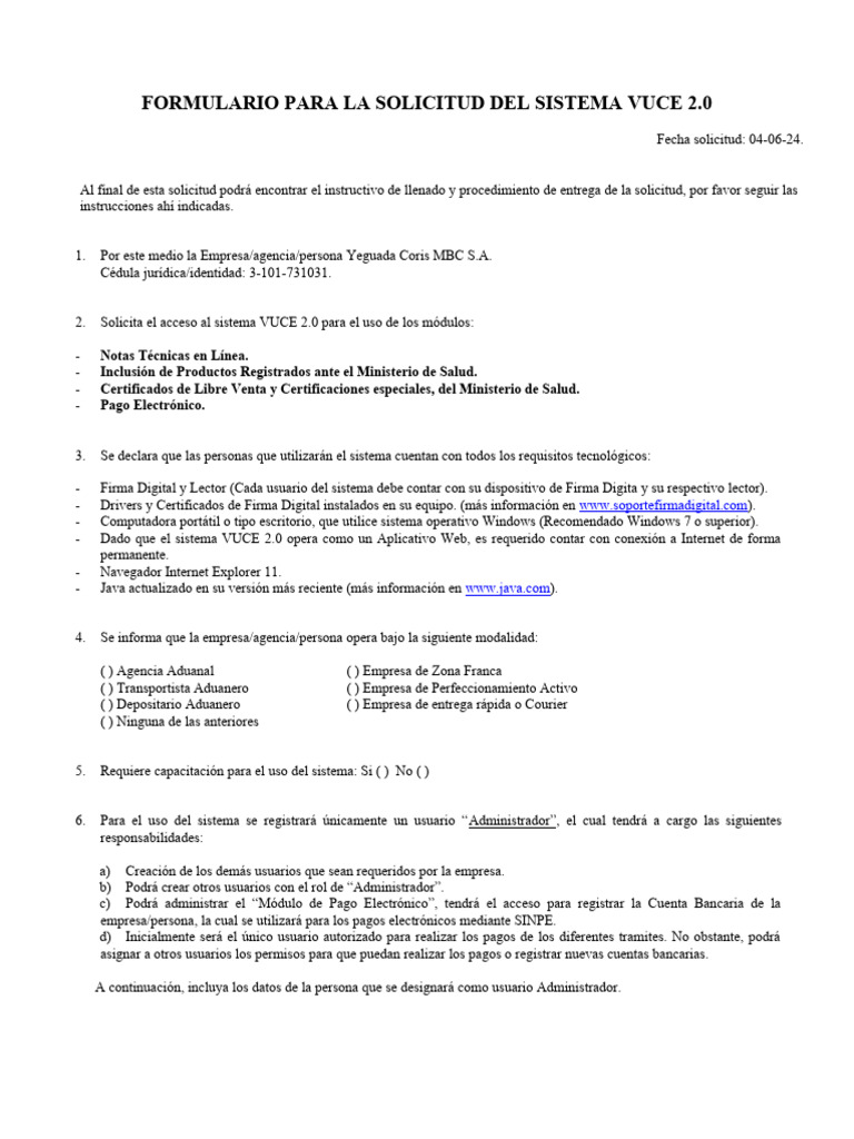 Formulario Solicitud NT VUCE 2.0 V03 | PDF | Usuario (informática ...