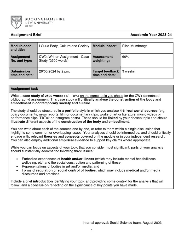 LC663 CW2 Assignment Brief 2023-24 | PDF | Embodied Cognition | Concept LC663 CW2 Assignment Brief 2023-24 | PDF | Embodied Cognition | Concept